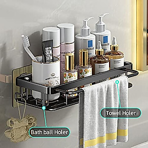 Shower Organizer 2pcs Shower Caddy Shower Shelf With Soap Holder Sticky Shower Shelf With towel hanging bar ,Shower Storage Rustproof Bathroom Caddy Wall Mounted (Black) shower racks for inside shower