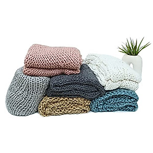 Chunky Knit Throw Blanket - Hand Made - Acrylic & Wool Boho Blankets for Chair, Sofa, Bed & Home Decorations - Warm Cover - Decorative Furnishings - 50’’ x 70’’ - Ivory – Woven.St