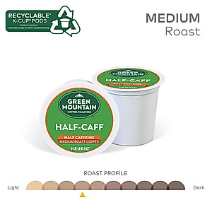 Green Mountain Coffee Roasters Half Caff, Single-Serve Keurig K-Cup Pods, Medium Roast Coffee, 12 Count (Pack of 6), Total 72 Count
