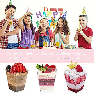 Wiaregom 50Pack 5oz Square Plastic Dessert Cups with Lids and Spoons,Clear Parfait Appetizer Cups for Tasting Party Desserts Fruit Parfait Baby Shower Party