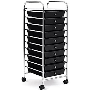 10-Drawer Rolling Storage Craft Cart and Organizer - Rolling Organizer Cart Tools and 4 Universal Casters (Black)