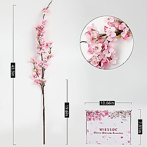 WIESSOC Silk Cherry Blossom Branches, Silk Faux Artificial Cherry Blossom, Cherry Blossom Decor Faux Floral for Home Wedding Table Centrepiece Set of 4, Gift Box with Light, Pink