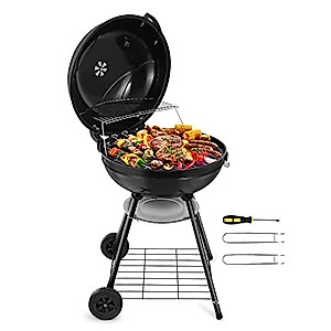 HaSteeL 22 Inch Charcoal Grill, Heavy Duty Kettle Outdoor BBQ Grill with Plastic Wheels, Large 355 Square Inches for Camping Backyard Picnic Patio Barbecue Cooking, Round Black Enamel Lid & Bowl