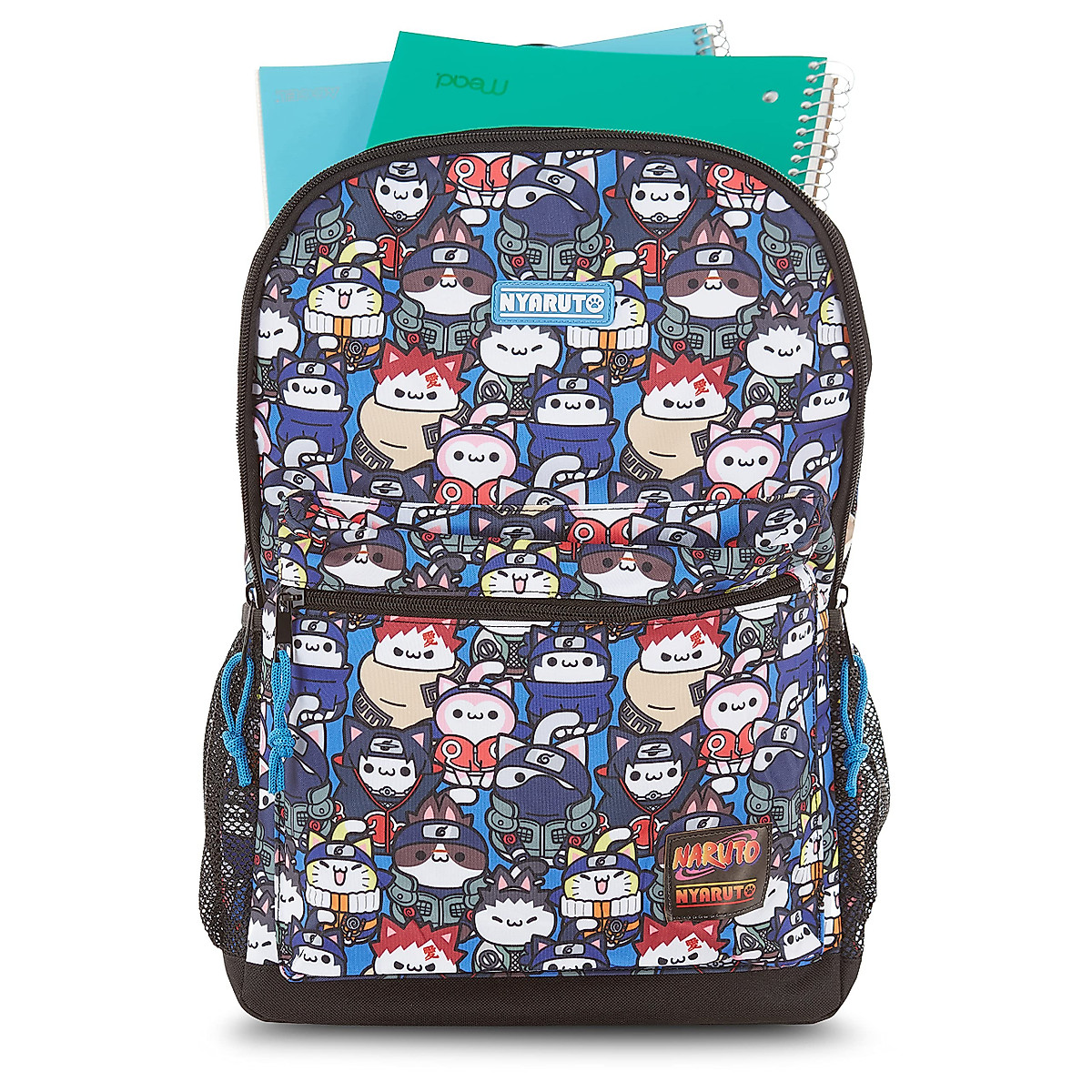 Naruto Cat Nyaruto! Allover Backpack Defense Battle of Konoha Bookbag - Nyaruto! Knapsack for All (Blue)
