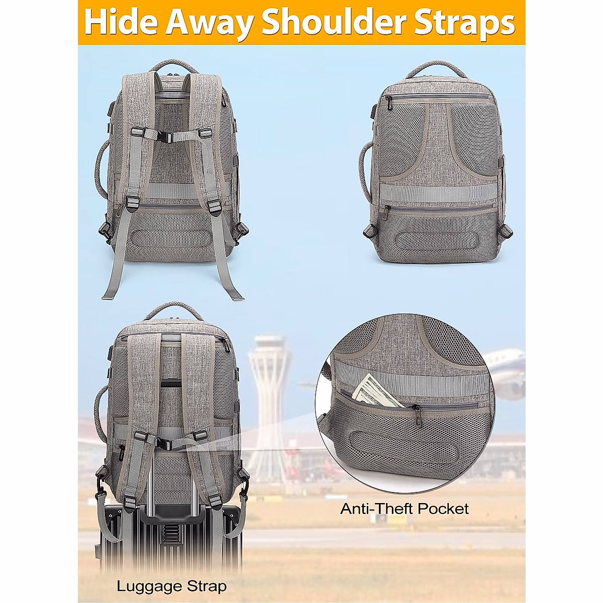 BAGODI Carry On Backpack for Men Women,42L Flight Approved Travel Backpack with 4 Packing cubes,Expandable Water-resistant 17Inch Laptop Backpack,Casual Daypack Businless Weekend Hiking