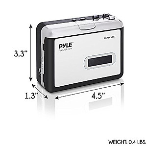 2-in-1 Cassette-to-MP3 Converter Player Recorder - Portable Battery Powered Tape Audio Digitizer, USB Walkman Cassette Player with Manual/Auto Record, 3.5mm Audio Jack, Headphones, Power Cable - Pyle