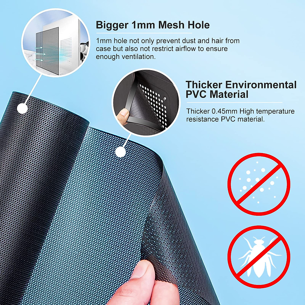 500x500mm 19.68inch DIY Computer PC Case and Fans PVC Dustproof Mesh Filter Cover With Magnetic Strip For Computer Chassis Speakers And More