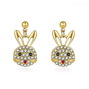 Crystal Bunny Earrings for Women, Shiny Rhinestones, Lightweight Hypoallergenic Gold/Silver Animal Drop Earrings (Gold)