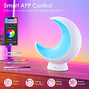 ECOLOR Smart Table Lamp, RGB APP Control Moon Lamp, Small Lamp with Scene Mode and Music Mode, Dimmable Warm White Light Touch Lamps for Bedrooms and Living Room