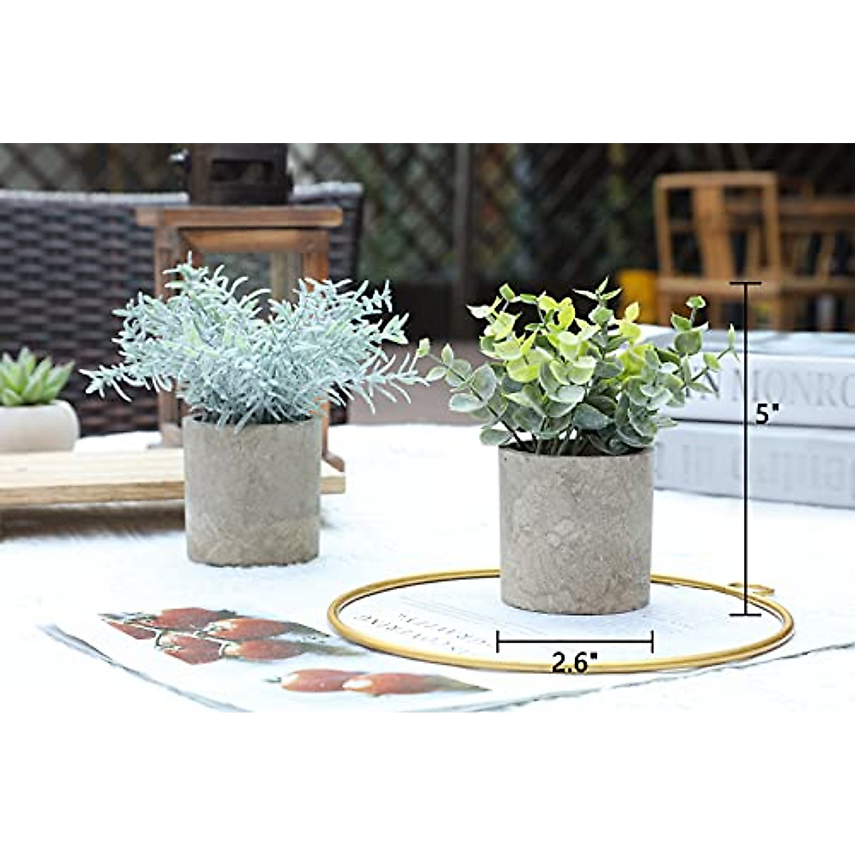 Miracliy Mini Potted Fake Plants Faux Artificial Eucalyptus Boxwood Rosemary Greenery in Gray Pots for Home Office Desk Bathroom Decoration Garden Decor, Indoor & Outdoor,Set of 4