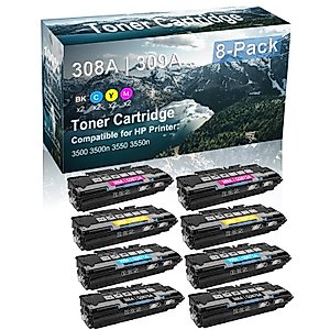 8-Pack (2BK+2C+2Y+2M) Compatible High Capacity 308A 309A | Q2670A Q2671A Q2672A Q2673A Toner Cartridge use for HP 3500 3500n 3550 3550n Printer