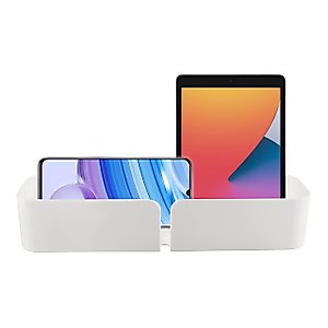 Home-X Floating Wall Organizer with Slit for Phone Charger, Easy Mountable Adhesive Wall Shelf, Wall Organizer for Bedside, Kitchen, or Office, 10" L x 3" W x 2" H, White