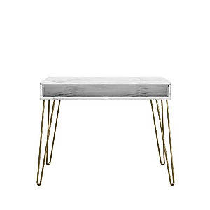 Novogratz Athena Computer Desk with Storage, White Marble