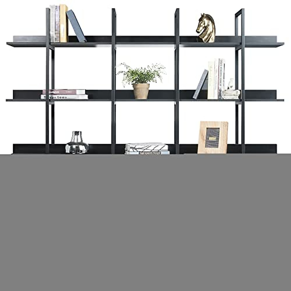 AWQM Triple Wide 5-Tier Bookshelf, Vintage Bookcases and Bookshelves with Metal Frame & Back Fence,Wall Mounted Wood Shelves Open Display Shelves for Living Room Bedroom Home Office,Black