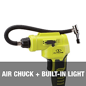 Auto Joe 24V-AJC1-LTE-P1 24-Volt IONMAX Cordless Portable Air Compressor Kit, w/ 2.0-Ah Battery, Charger, Storage Bag, and Nozzle Adapters, Green