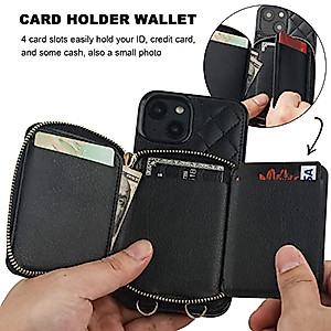 Bocasal Crossbody Wallet Case for iPhone 14, RFID Blocking PU Leather Zipper Handbag Purse Flip Cover, Kickstand Folio Case with Card Slots Holder Wrist Strap Lanyard 5G 6.1 Inch (Black)