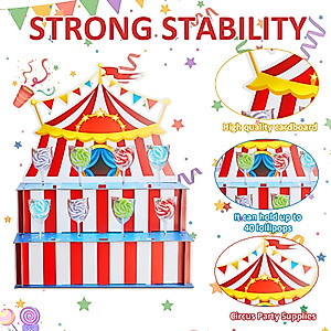 2 Pack Circus Tent Shaped Lollipop Stand 2 Tier Circus Lollipop Candy Stand 48 Suckers Dessert Table Display Set Carnival Theme Tent Design for Circus Birthday Party Favor Decoration Supplies