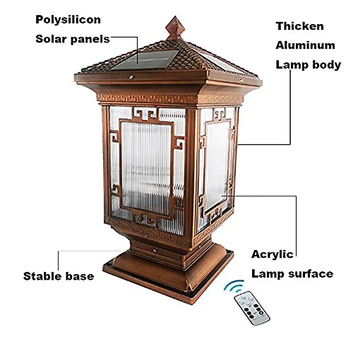 HSCW Solar Waterproof Landscape Lightins Modern Aluminium Die-Casting Pillar Lamp Outdoor Main Gate Stigma Lighting Column Headlights Home Garden Solar Lights Outdoor Wall Lights Lights 3