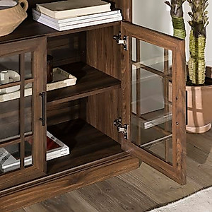 Walker Edison Classic Glass Door Universal TV Stand for TV's up to 64" Flat Screen Living Room Storage Cabinet Doors and Shelves Entertainment Center, 16"D x 58"W x 33"H, Dark Walnut