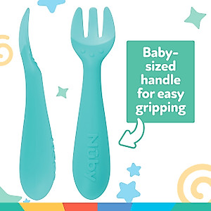 Nuby Silicone Easy Grip Fork & Spoon Set, 12+m in Aqua