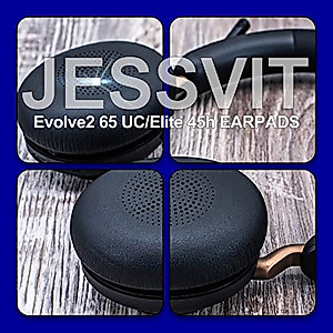 Earpads Replacement for Elite 45h, Evolve2 65 MS/UC Wireless Headphones - Protein Leather/Ear Cushion/Ear Cups by JESSVIT (Black)
