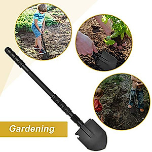 Yeacool Folding Shovel, (24.21'') Camping Shovel, Survival Off Road E Tool Shovel, with Pickaxe, Portable Bag, High Carbon Steel, for Digging, Backpacking, Hiking, Gardening, Emergency, Outdoor