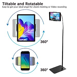 Floor Stand Holder, Tablet Floor Stand, Cell Phone Floor Stand, 53" Tall Floor Phone Stand with 360°Rotating ipad Stand Holder Compatible with iPhone iPad Pro Air and All 4.6-11" Tablet