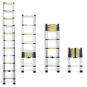 Telescoping Ladder 10.5ft/3.2M Multi Function Aluminum Staright Ladders Retractable Easy to Carry Collapsible for Decoration Household Daily Office Emergency - 330lbs Capacity Silver