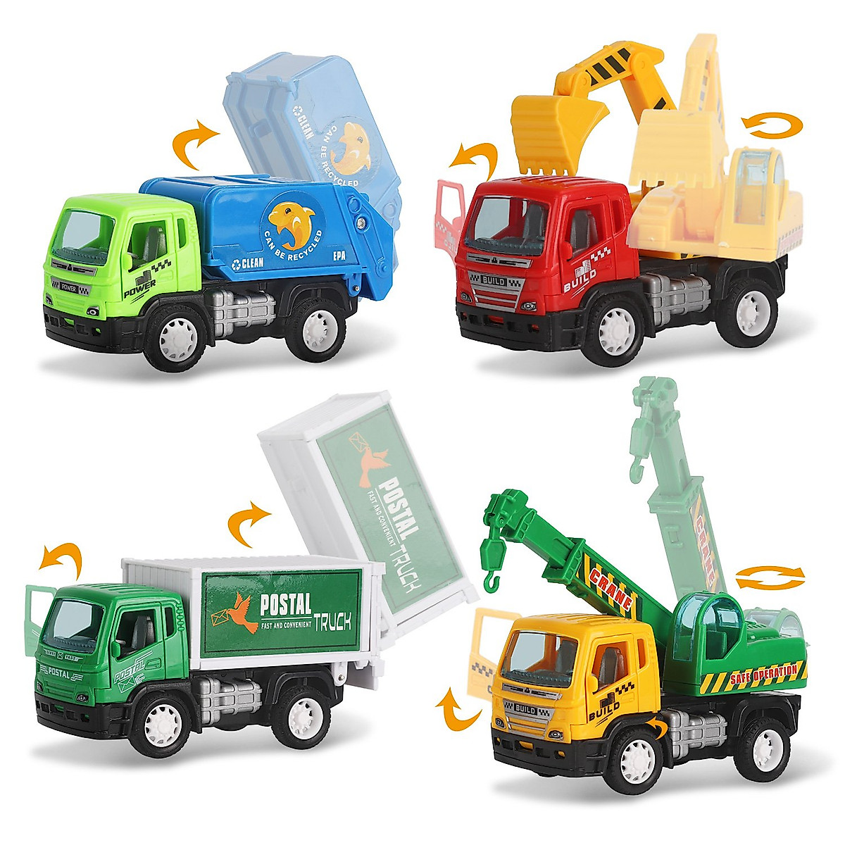 Liberty Imports 6 Pack Pullback City Builder Toy Construction Play Vehicles for Kids - Dump Truck, Cement Mixer, Garbage Truck, Excavator, Crane, Postal Truck