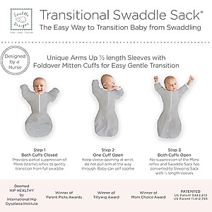 SwaddleDesigns Transitional Swaddle Sack with Arms Up Half-Length Sleeves and Mitten Cuffs, Heathered Gray, 0-3mo, 6-14 lbs (Parents' Picks Award Winner), Small