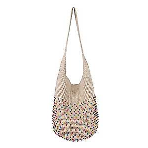 The Sak Back to Bali 120 Hobo in Crochet, Single Strap, Ecru Multi Beads