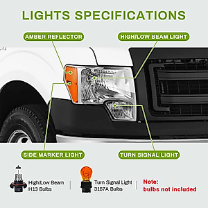 AUTOSAVER88 Headlight Assembly Compatible with 2009-2014 Ford F150 Pickup OE Direct Replacement Headlamp Chrome Housing Clear Lens with Chrome Trim