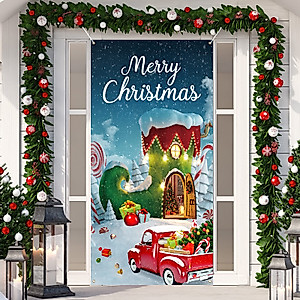DAZONGE Christmas Decorations Outdoor / Indoor, Large Merry Christmas Door Cover Decorations, Winter Wonderland Christmas Door Banner, Classic Christmas Decor - Elf Boot House Photo Booth Props for Party