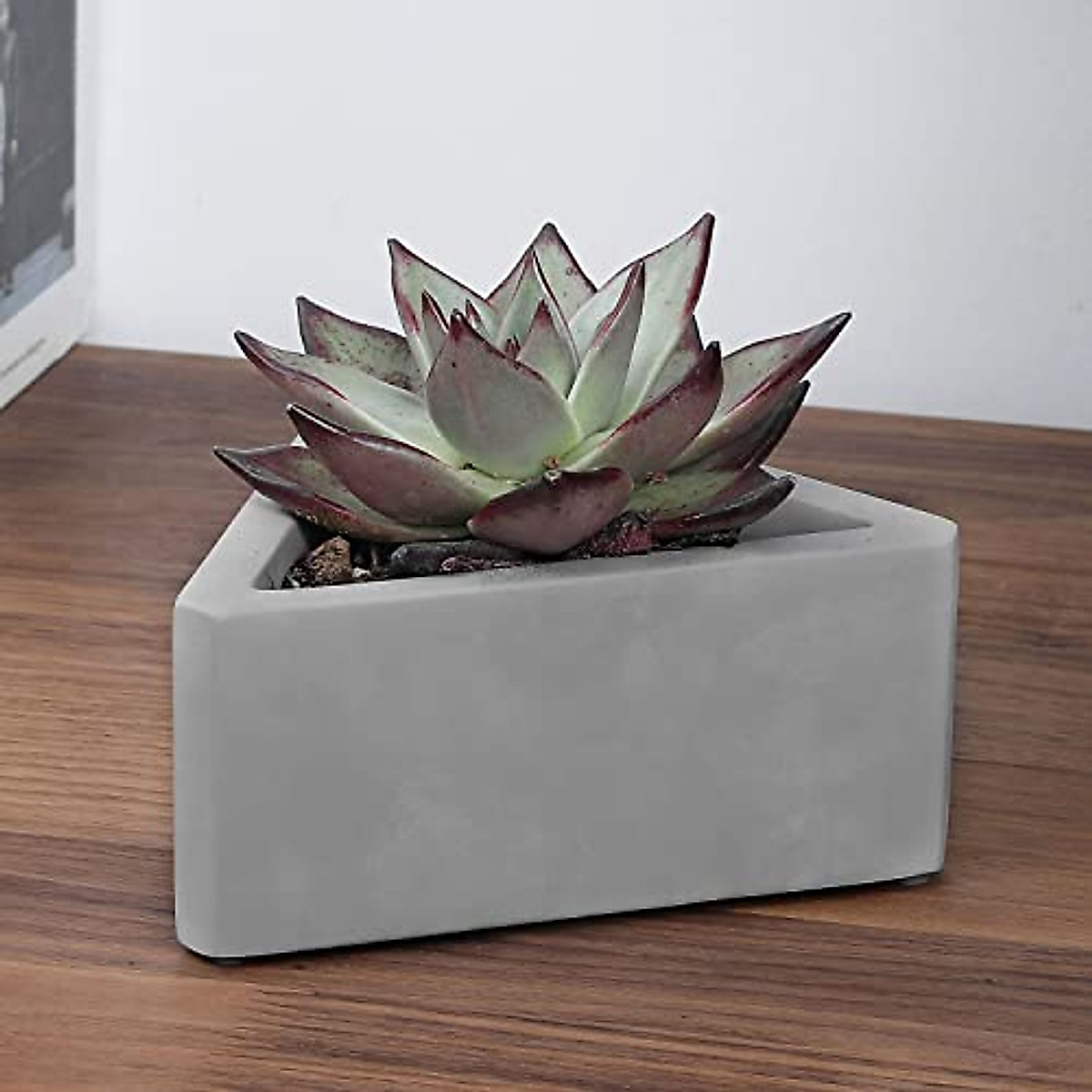 MyGift Unglazed Gray Cement Planter Pot with Drainage Hole and Plastic Plug, Indoor Mini Triangle Shaped Cactus Succulent Planter Poter