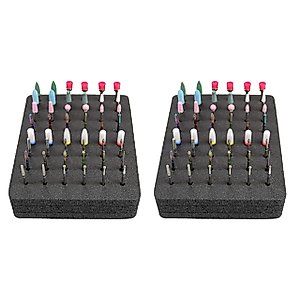 Polar Whale 2 Nail Drill Bit Holders Organizer Stand Durable Black Foam Washable Waterproof Storage Container Tray for Professional or Home Use Bathroom Bedroom Vanity Salon Each Holds up to 48 Bits
