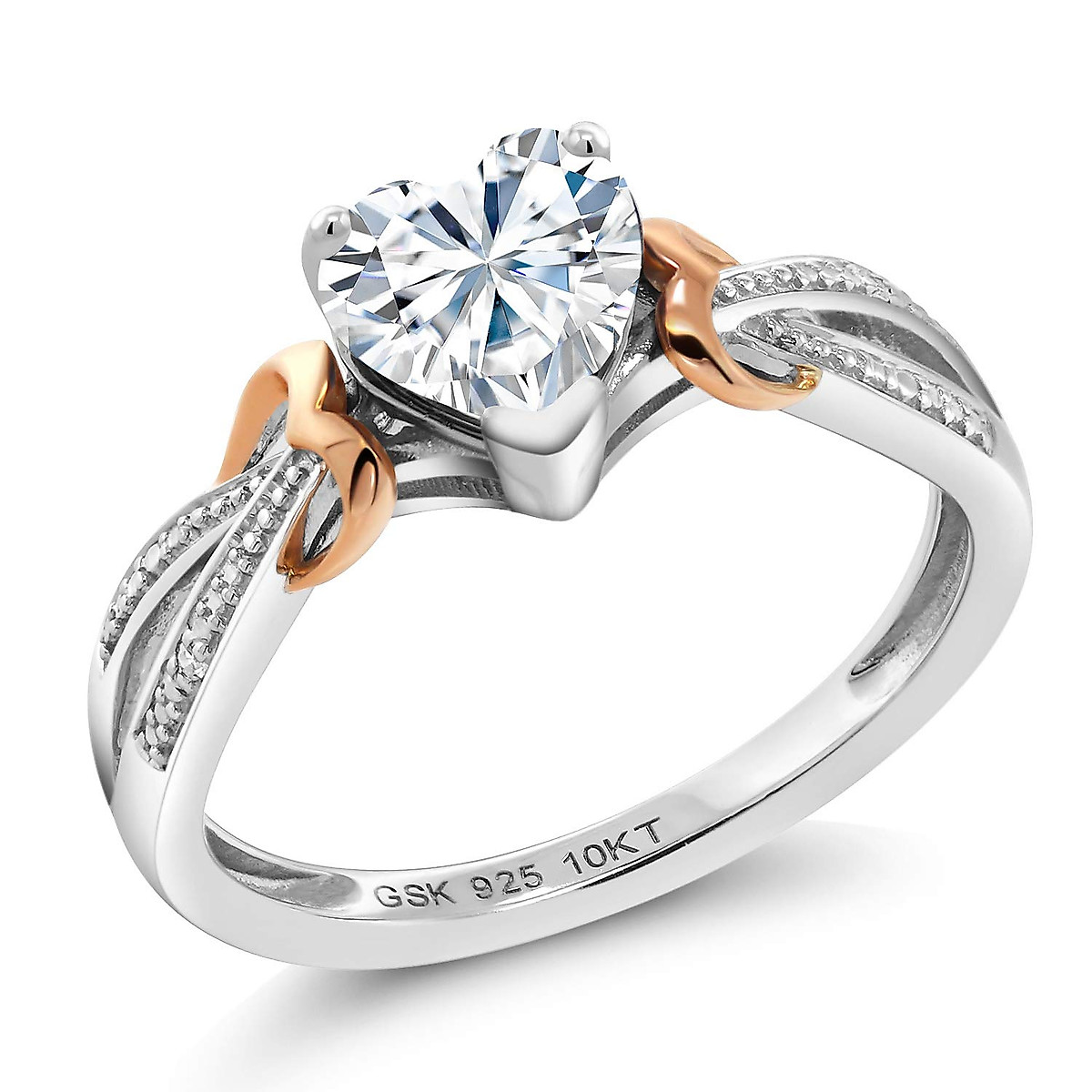 Gem Stone King 925 Silver and 10K Rose Gold 6MM Heart Shape Gemstone Birthstone and Diamond Engagement Ring | Wedding Anniversary Promise Ring For Women | Available In Size 5, 6, 7, 8, 9