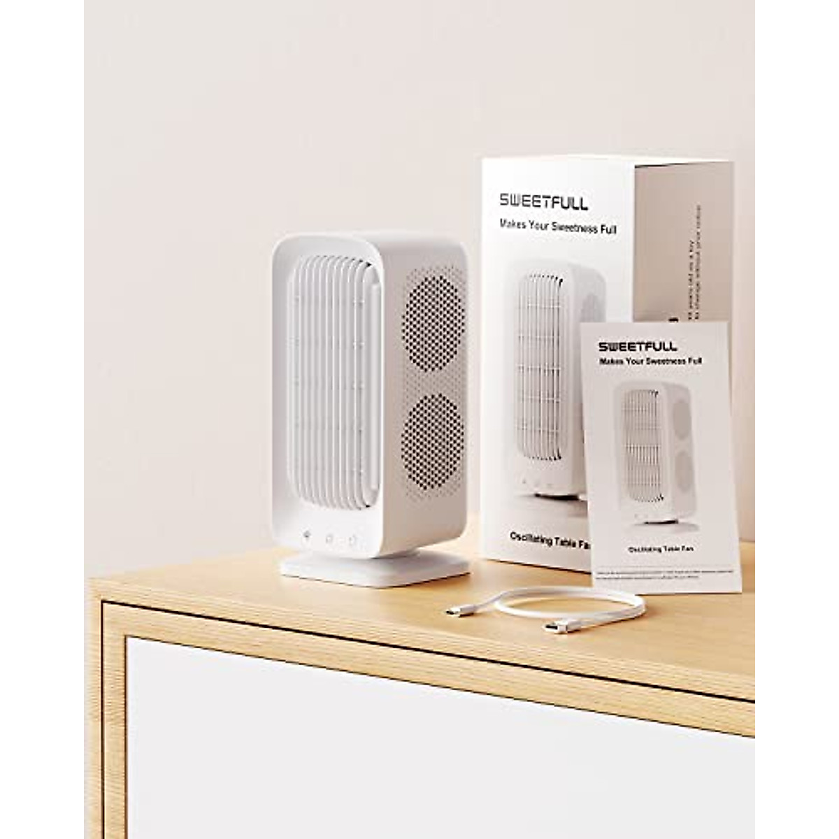 SWEETFULL Desk Fan,10000mAh Battery Operated Tower Fan Portable Fan Small Personal Table Fan, Oscillating Fan,5 Speed Rechargeable Battery Cooling Electric Fan for Bedroom Office Outdoor Indoor