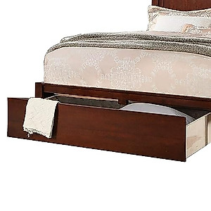 Benjara Kali Platform California King Panel Bed, Storage Drawer, Cherry Brown Wood