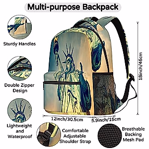 Statue Liberty Travel Waterproof Backpack Vintage Laptop Bag with Adjustable Padded Shoulder Straps for Women Men Business Work Travel Hiking Camping
