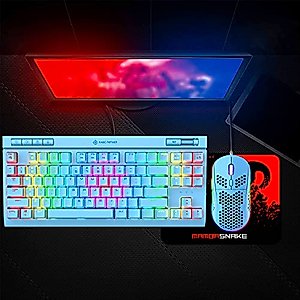 RGB Rainbow Mechanical Gaming Keyboard and Mouse Combo Blue Switch 87 Keys Backlit Keybaord with Lightweight Honeycomb Shell Wired RGB Gaming Mouse 6400 DPI Mouse pad for PC Gamers Xbox One PS4 PS5