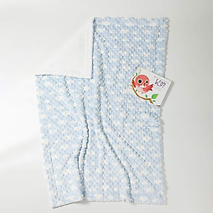 Plush Embossed Raised Dot Baby Blanket for Boys and Girls, Soft Velbo Mink Dotted Double Layer Receiving Blanket Bamboo Fabric Backing for Newborn Premium Quality Blanket, Blue 30" x 40
