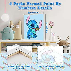 xackcme 4 Pack Cartoon Paint by Number for Kids with Wooden Frame-Cartoon Paint by Numbers for Kids Ages 4-8-12,Easy Paint with Numbers DIY Acrylic Oil Painting Kits for Home Wall Decor(8X8inch)