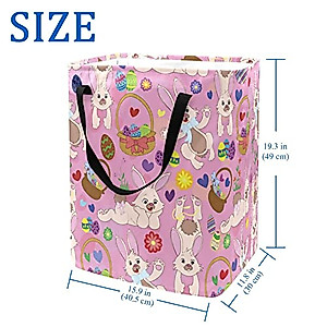Rabbit with Easter Eggs Print Collapsible Laundry Hamper, 60L Waterproof Laundry Baskets Washing Bin Clothes Toys Storage for Dorm Bathroom Bedroom