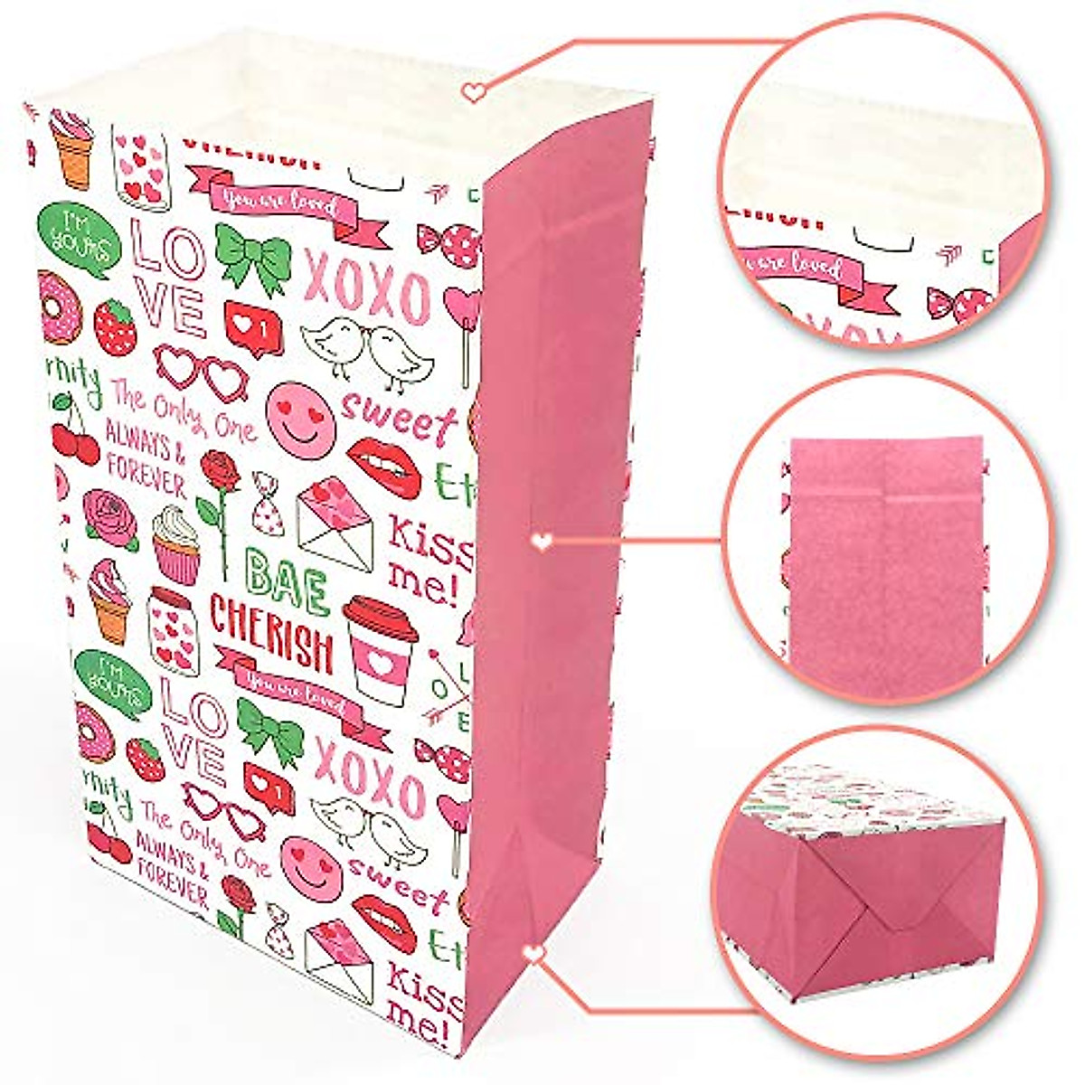 12pcs Valentine’s Day Gift Bags, Goodie Bags, Valentine Candy Bags, Gift Bags for Lover, Treat Bags for Boyfriend, Girlfriend, Birthday Party Decor with 2 sheets of stickers