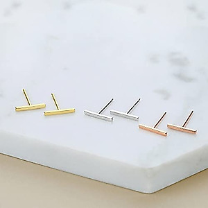 Lavishe Dainty Mini Bar Stud Earrings for Women 14K Rose Gold Plated 925 Sterling Silver Hypoallergenic Everyday Jewelry