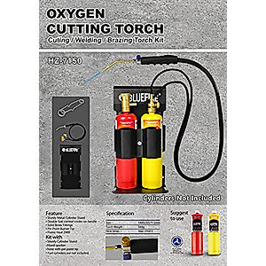 BLUEFIRE Oxypropane High Heat Welding Torch kit Free Accessory of Flint Lighter and Cylinder Holder Rack Duel Fuel by Oxygen and MAPP MAP PRO and Propane Brazing Soldering Gas Cylinders Not Included