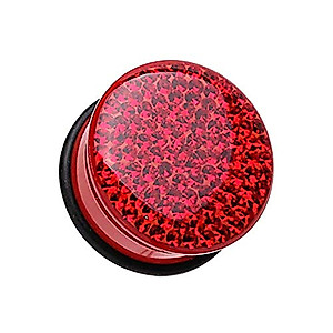 Covet Jewelry Brilliant Sparkles Color Body Single Flared Ear Gauge Plug (00 GA (10mm), Red)