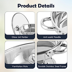 5QT Chafing Dish Buffet Set 4 Packs, Stainless Steel Round Chafers with Glass Viewing Lid & Lid Holder, Buffet Servers and Warmers Set for Dinner, Parties, Wedding, Camping