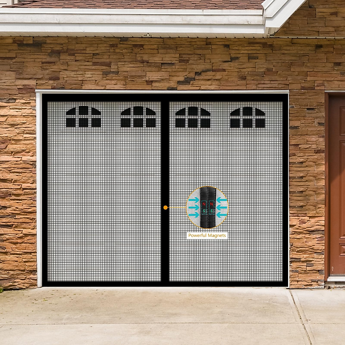 Magnetic Garage Door Screen-w/Retractable Fiberglass Mesh, Heavy Duty Weighted Bottom, Hands Free Screen Door Kit, Reinforced Fiberglass Door Screen for Garage Patio Barn Gym