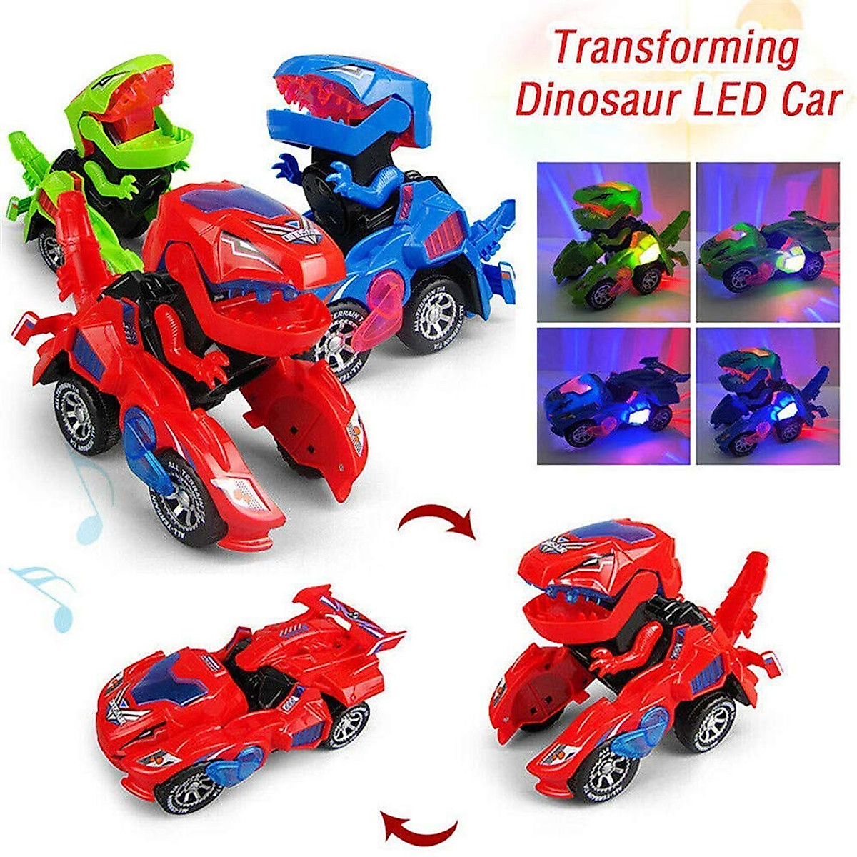 HENGBANG Transforming Toys, Dinosaur Cars Combined Into One,Automatic Transformation, Transformation of Dinosaur LED Cars, Lamps (Red)